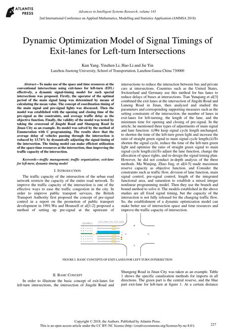 Pdf Dynamic Optimization Model Of Signal Timings Of Exit Lanes For Left Turn Intersections