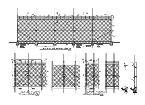 Elevation Details Of Gate Canonical Mesh With Aluminium Perimeter Fence Dwg File Artofit
