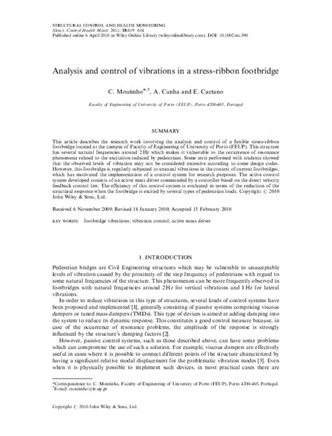 Pdf Analysis And Control Of Vibrations In A Stress Ribbon Footbridge