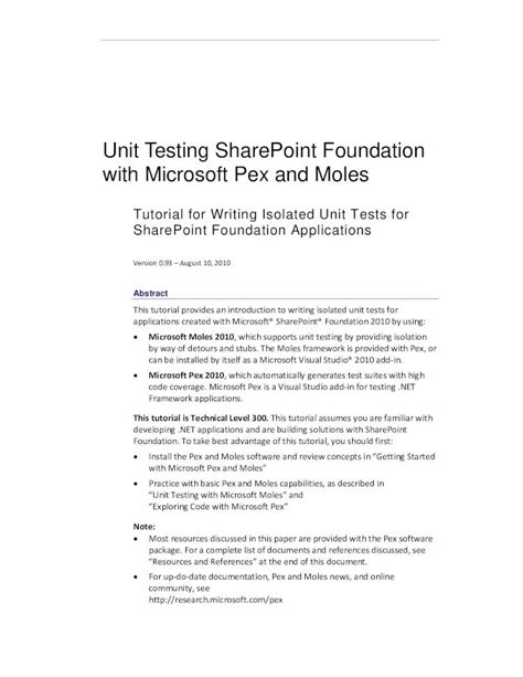 pdf unit testing sharepoint foundation with microsoft pex and