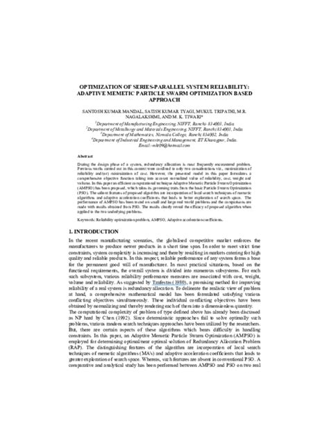Pdf Optimization Of Series Parallel System Reliability Adaptive