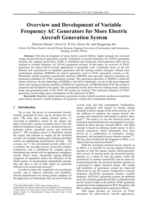Pdf Overview And Development Of Variable Frequency Ac Generators For More Electric Aircraft