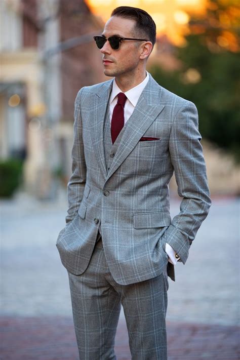 The Grey Plaid Three Piece Suit Grey Suit Combinations Suits Mens Suits