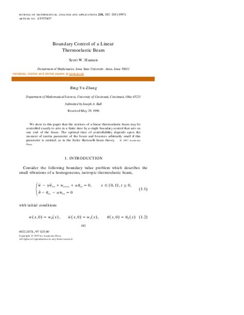 Pdf Boundary Control Of A Linear Thermoelastic Beam