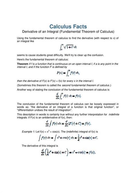 PDF Calculus Facts Derivative Of An Integral DOKUMEN TIPS