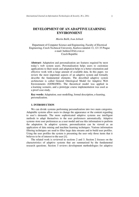 Pdf Development Of An Adaptive Learning Environment