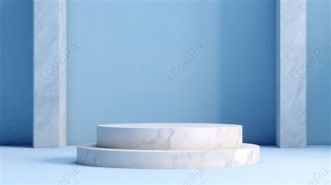 파란색 배경에 멋진 3d 흰색 대리석 연단 렌더링 연단 배경 대리 배경 빈 벽 배경 이미지 Hd 연단 대리 빈 벽 배경 사진 무료 다운로드 Lovepik