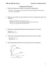 Assignment 7 Chapter 6 SOLUTION Pdf MAE 201 Materials Science