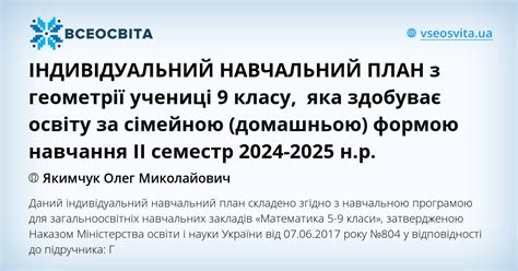 ІНДИВІДУАЛЬНИЙ НАВЧАЛЬНИЙ ПЛАН з геометрії учениці 9 класу яка здобуває освіту за сімейною