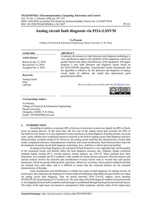 Analog Circuit Fault Diagnosis Via Foa Lssvm Pdf