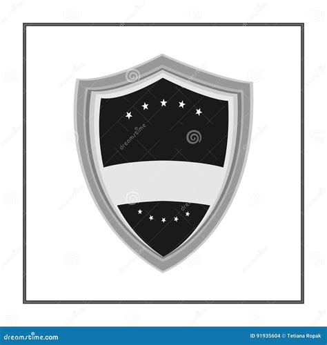 Shield With Ribbon And Stars In Trendy Flat Style Isolated On White