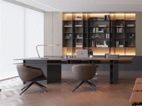 Modern Office With Bookcase And Desk