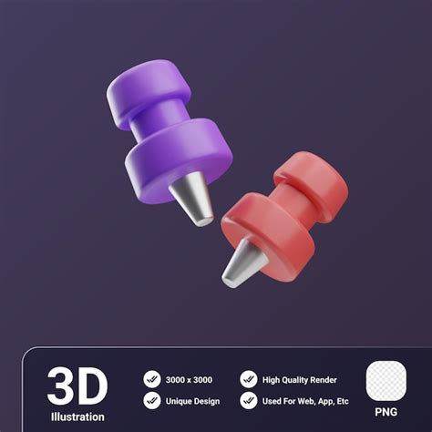 Premium Psd Stationery Object Push Pin 3d Illustration