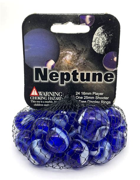 Net Bag Of 25 Neptune Glass Mega Marbles Translucent Dark Blue Base W