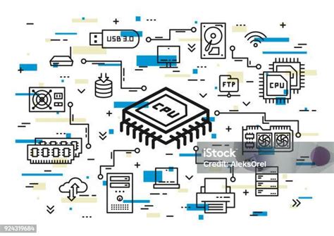 Cpu 칩 및 컴퓨터 구성 요소 벡터 화려한 요소와 그림 0명에 대한 스톡 벡터 아트 및 기타 이미지 0명 Cpu Usb 메모리 Istock