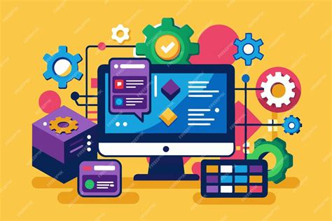 A Vibrant Illustration Depicting Customizable Firmware Development With Tools And Devices