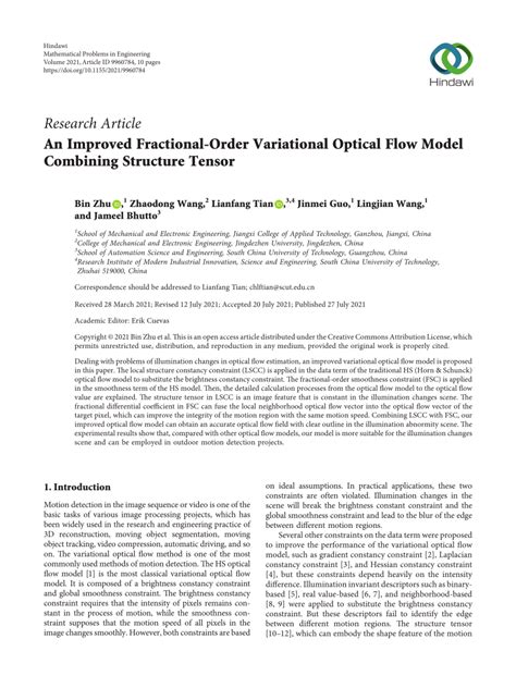 Pdf An Improved Fractional Order Variational Optical Flow Model