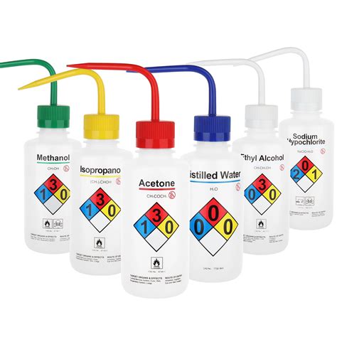 Safety Wash Bottles Vol 500ml 6pcs Of Lab Rinse Squeeze Bottles Printed