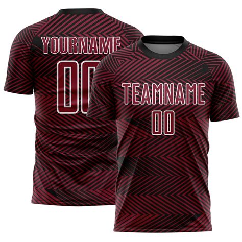 Custom Crimson Black White Line Sublimation Soccer Uniform Jersey Top