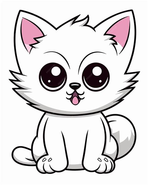 Premium Vector A Cartoon White Cat With Big Eyes