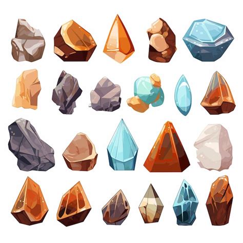 漫画のベクトルの石の岩と鉱物のセット プレミアムベクター