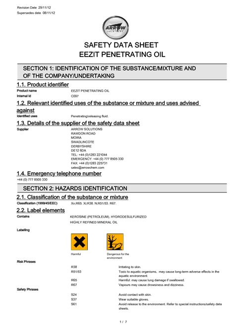 Eezit Penetrating Oil Msds Download