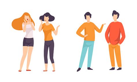 남성과 여성 친구 함께 서 서 험담 벡터 세트 시간을 보내는 남자에 대한 스톡 벡터 아트 및 기타 이미지 남자 모임 몸짓 Istock