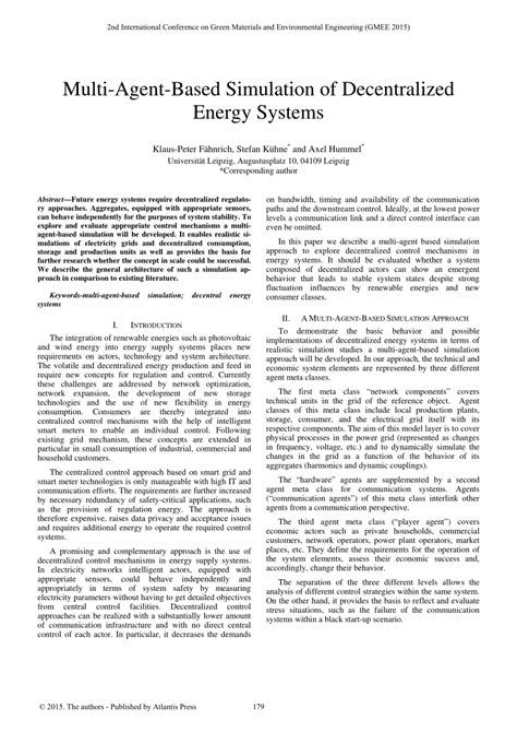 Pdf Multi Agent Based Simulation Of Decentralized Energy Systems