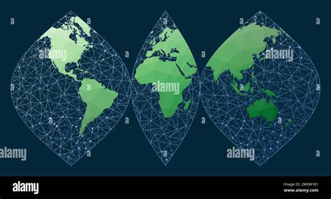 Abstract Map Of World Network Interrupted Sinusoidal Projection Green Low Poly World Map With
