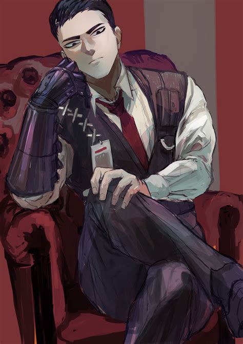 Safebooru 1boy Black Eyes Black Hair Black Vest Chair Closed Mouth