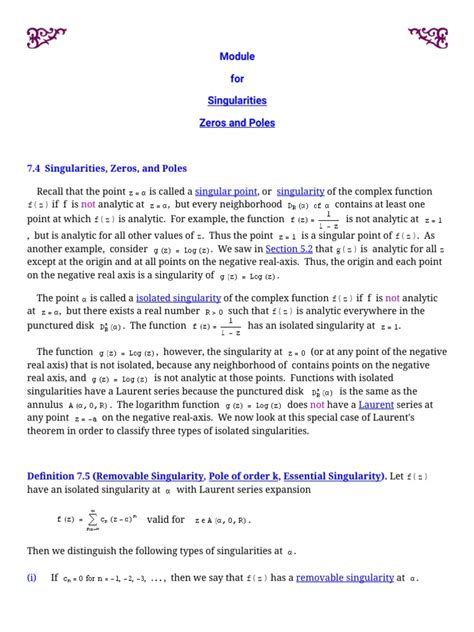Singularities Zeros And Poles Pdf Analytic Function Integer
