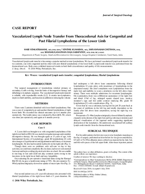 Pdf Vascularized Lymph Node Transfer From Thoracodorsal Axis For