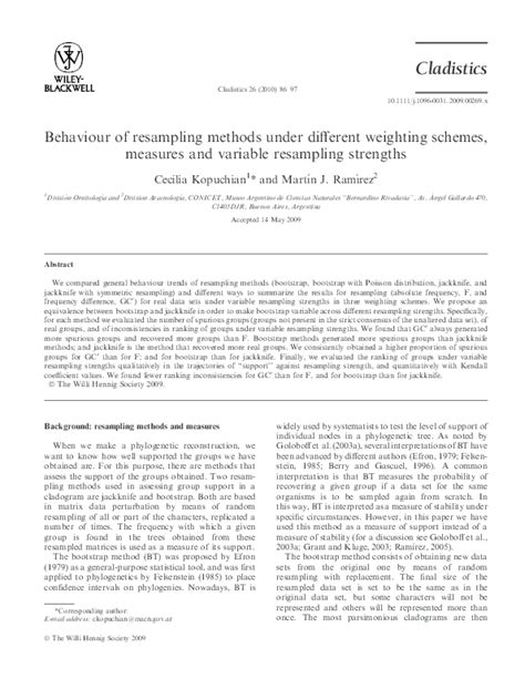 Pdf Behaviour Of Resampling Methods Under Different Weighting Schemes Measures And Variable