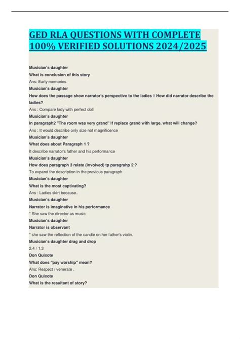 Ged Rla Questions With Complete 100 Verified Solutions 2024 2025 Ged Rla Stuvia Us