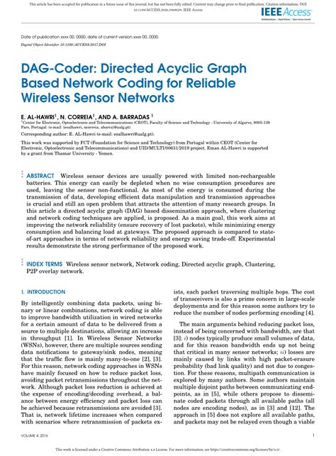pdf dag coder directed acyclic graph based network coding for reliable wireless sensor networks