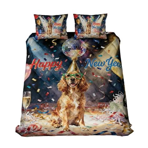 Happy New Year Cocker Spaniel Chills On Year End Party Quilt Bedding
