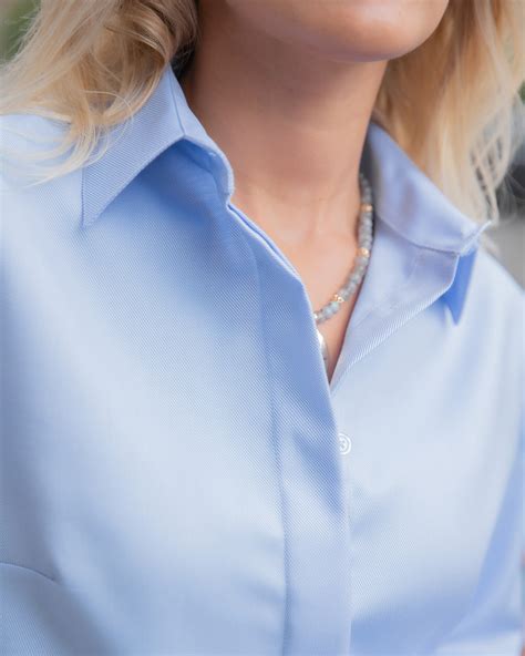 Рубашка хлопковая голубая под пуговицы 8517 Женские рубашки купить с доставкой