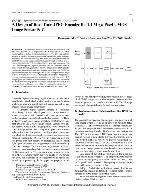 Pdf A Design Of Real Time Jpeg Encoder For 14 Mega Pixel Cmos Image Sensor Soc