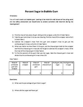 Percent Sugar In Bubble Gum By Simple Science Investigations Tpt