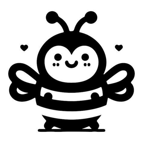 Cute Bee Icon Silhouette Vector With White Background Premium Ai