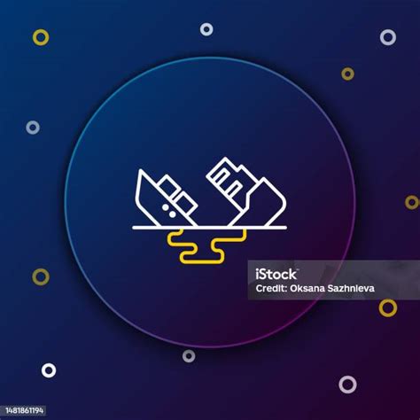 파란색 배경에 고립 된 라인 난파 유조선 선박 아이콘 기름 유출 사고 충돌 유조선 오염 환경 개념 다채로운 개요 개념 벡터 3차원 형태에 대한 스톡 벡터 아트 및 기타
