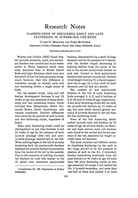 Pdf Classification Of Sex Linked Early And Late Feathering In 10 Week