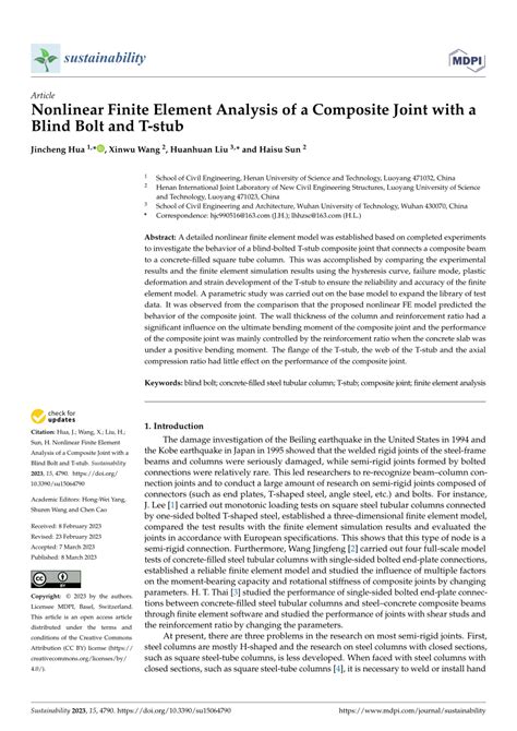 Pdf Nonlinear Finite Element Analysis Of A Composite Joint With A Blind Bolt And T Stub