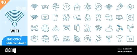 Wifi Icon Set Containing Online Signal Wireless Internet And More Set Of Line Icons
