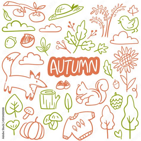 손으로 그린 가을 일러스트 세트 Stock Vector Adobe Stock