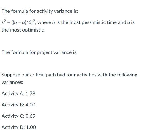 Solved The Formula For Activity Variance Is S2 [ B−a 6]2