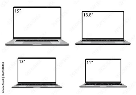 Laptop Modern Frameless With Blank Screen Isolated On White Background 4 Sizes Set Super High