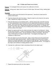 Investigating Friction Lab On Forces And Coefficients Of Course Hero