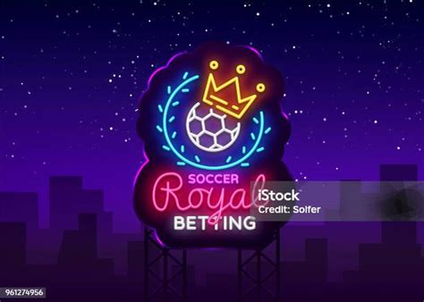 베팅 축구 네온 사인 로고 네온 스타일 로얄 개념 라이트 배너 밝은 밤 내기 스포츠 광고 디자인 요소 도박 카지노를 내기 하는 축구 벡터입니다 빌보드 가능성에 대한 스톡