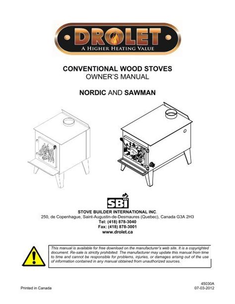 Conventional Wood Stoves Owners Manual Nordic And Sawman Drolet